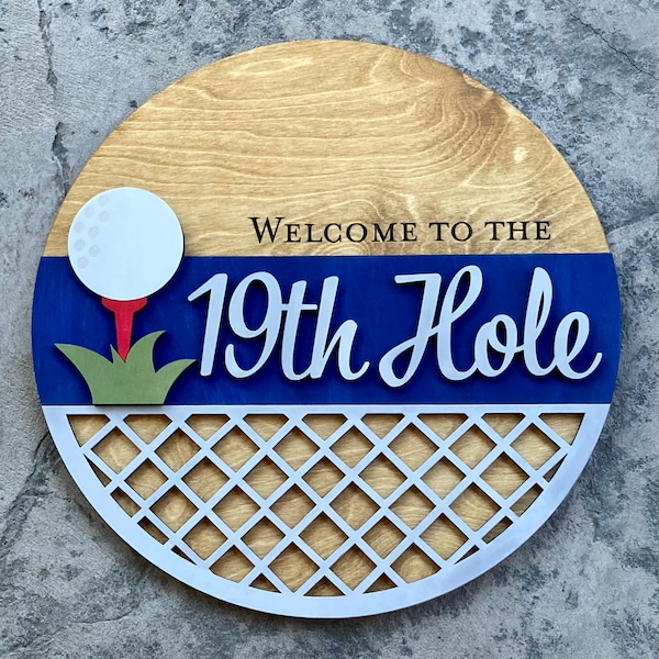 Golf Welcome Sign, 19th Hole Round Sign, Golf Decor SVG, Round Wood ...