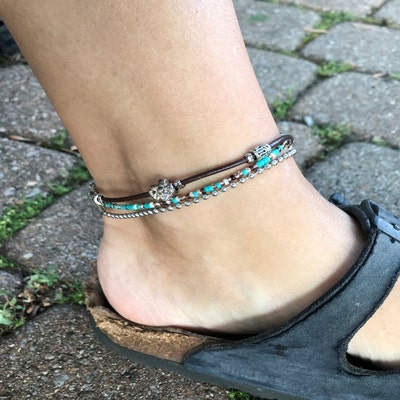 Double Wrap Anklet Boho Ankle Bracelet Wrap Ankle Bracelet - Etsy