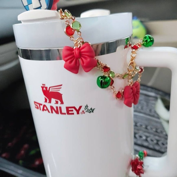 Barbie Cup Bow Handle Charm for Stanley Hot Pink Peach Ribbon and Pom ...