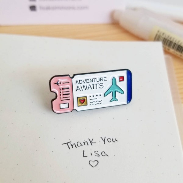 Adventure Awaits Enamel Pin, Plane Ticket Lapel Pin, Nomad Pin, World ...