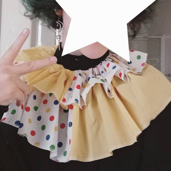 Detachable Clown Collar, Yellow With Multicolor Polka Dot Clown Collar ...