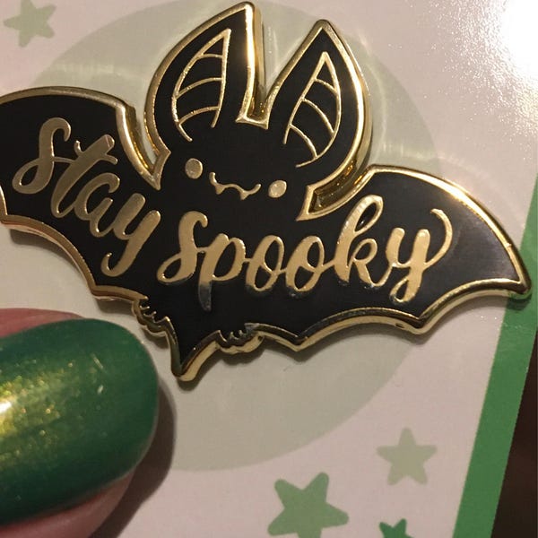 Stay Spooky Bat Hard Enamel Pin | Cute Goth Lapel Pin | Halloween Black ...