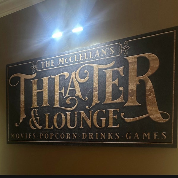 Personalized Theater & Lounge Large Rustic Wall Art Movie TV Room Sign ...