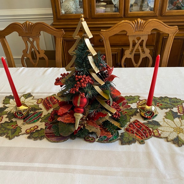 Handmade Christmas Table Runner, Beaded Runner, Centerpiece Multi ...