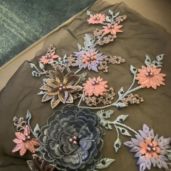 New Floral Leaf Embroidery Tulle Fabric,vivid Flowers Floral Fabric for ...
