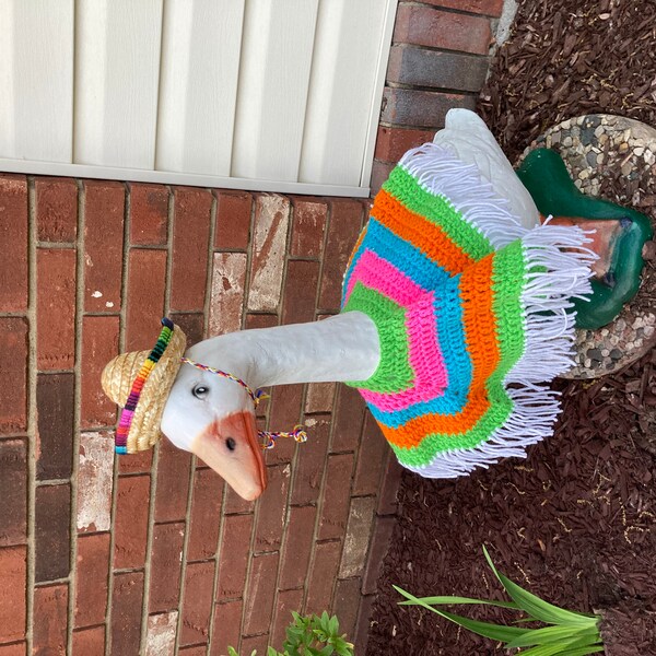 Mexican Poncho Striped and Sombrero Goose Geese Outfit Crochet Lawn ...