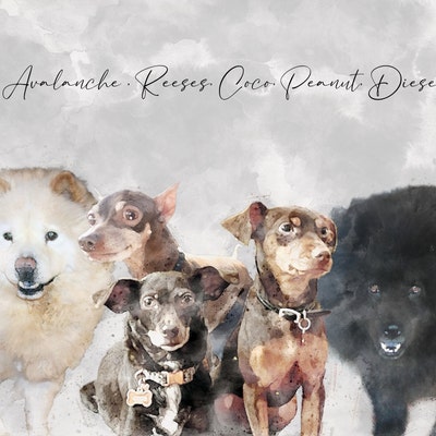 Multiple Pet Portrait Custom Dog Painting Watercolor, Multiple Dog ...