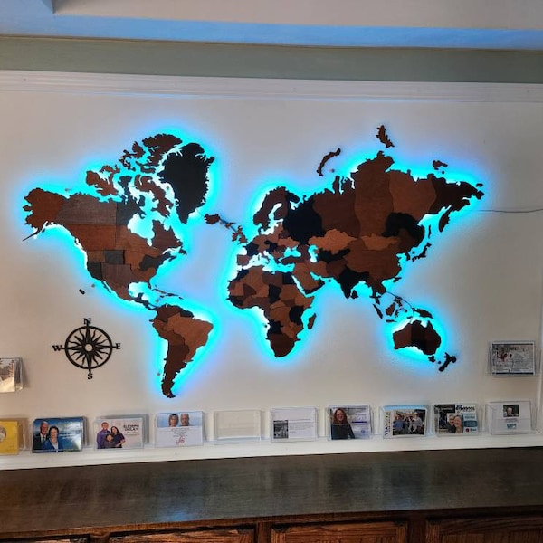 3D Led Backlight Map, Wooden Push Pin Map, RGB LED 3D Wood Family ...