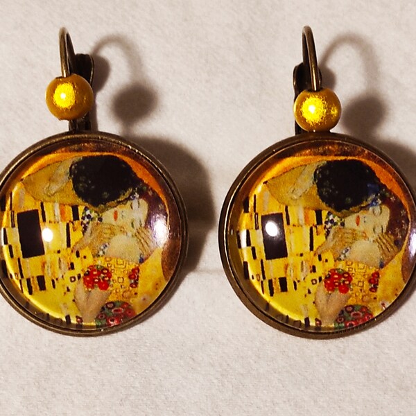 Earrings the Kiss Gustav Klimt Vintage Retro Painting Yellow Painting ...