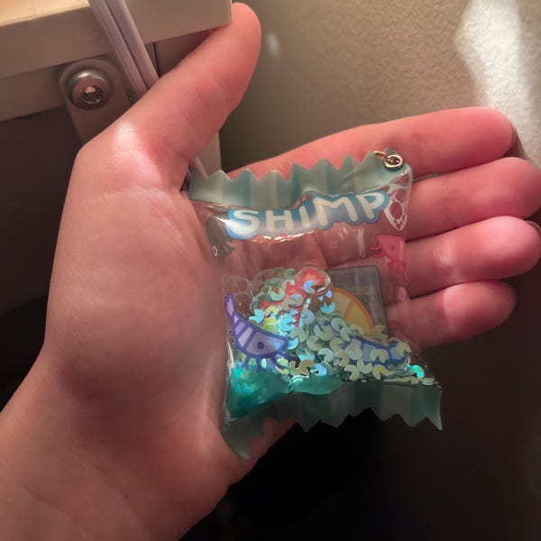 Shrimp Candy Bag Shaker Keychain Puffy Squishy PVC Charm Cute Ocean ...