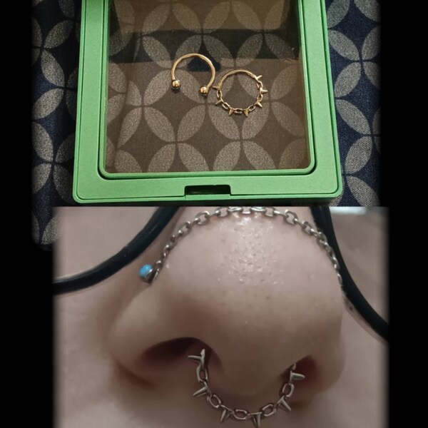 14K Tiger's Eye Hinged Septum Clicker, Seamless Solid Gold Septum Ring ...