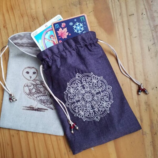 Embroidered Natural Barn Owl Drawstring Bag, Handmade, Silk Lined - Etsy