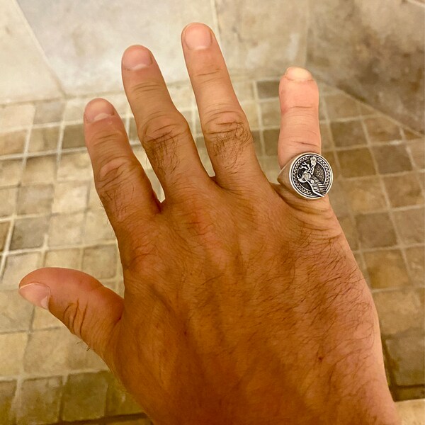 Viking Raven Bird of Prophecy Ring, Engraved Pinky Signet Ring in ...