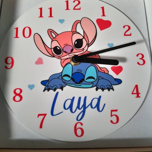 Personalised Wall Clock - Stitch & Angel Design. Made to Order. - Etsy