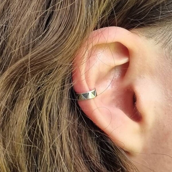 Sterling Silver Ear Cuff Earring Black Triangle Ear Wrap Earrings Boho ...