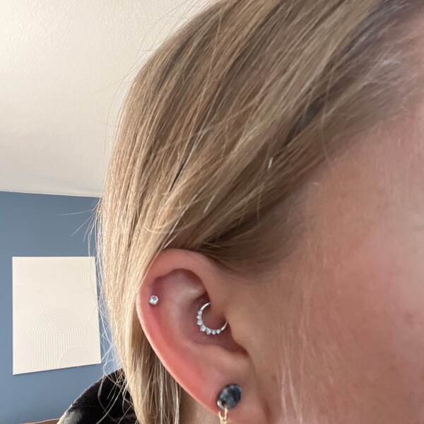 16G Solid White Gold Daith Ring CZ 8mm/10mm | Dainty 14k Gold Daith ...