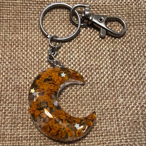 Floral, Moon and Star, Crescent Keychain, Dried Flower Keychain, Yellow ...