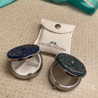 ROYAL BLUE Pill Box Case Organizer/ Mint Box With Real Crystals ...