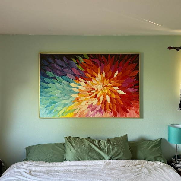Original Colorful Floral Oil Painting Textured Knife Art Wall Decor ...