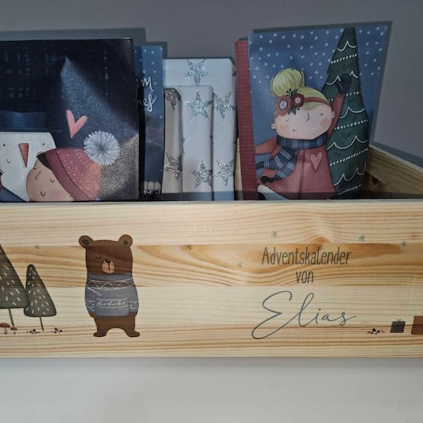 Personalisierte Adventskiste Bär, Adventskalender zum Befüllen, Holzkiste Weihnachten ...