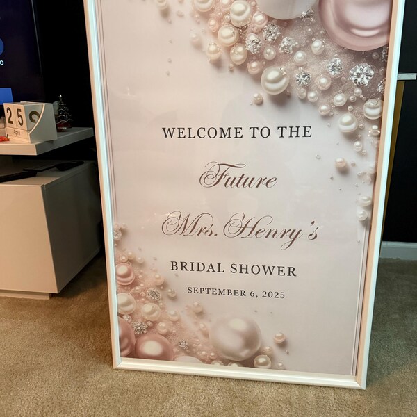 Elegant Editable Champagne Glitter Pearl Bridal Shower Welcome Sign ...