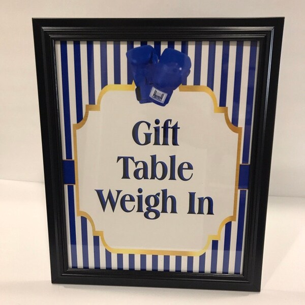 Black, Gold and White Boxing Theme Table Sign, Sports Theme Boxing Sign ...