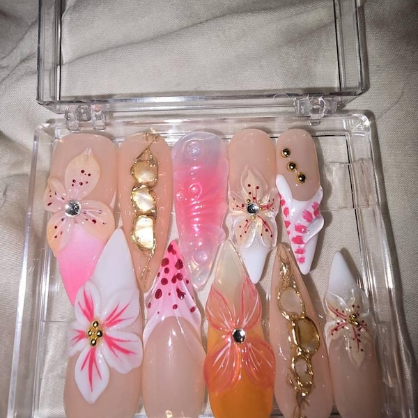 Hand-painted Poker Press on Nails, Long Square Nail Set, Artistic Nail ...