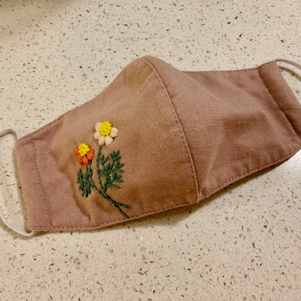 Hand Embroidered Face Mask on Linen for Women, Reusable Eco Friendly ...