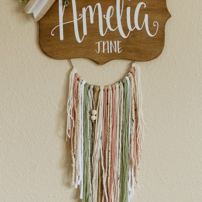 Boho Baby Dreamcatcher Hospital Door Hanger Baby Stats Dreamcatcher ...