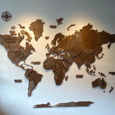 Wooden Wall Map 3 D Wood Wall Map Travel World Map Anniversary Gift ...