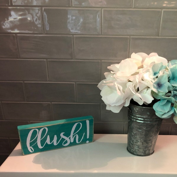 Flush! Bathroom Sign - Funny Gift - Home Decor - Wood Sign - Wooden ...