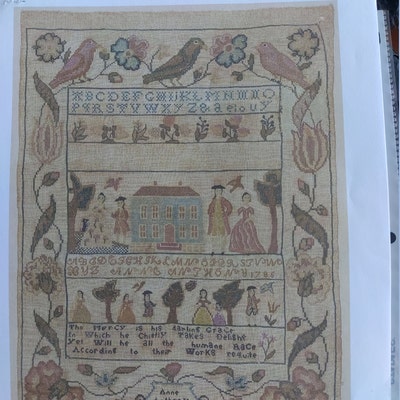 Colonial Sampler Antique Cross Stitch Pattern Museum Sampler Created in ...