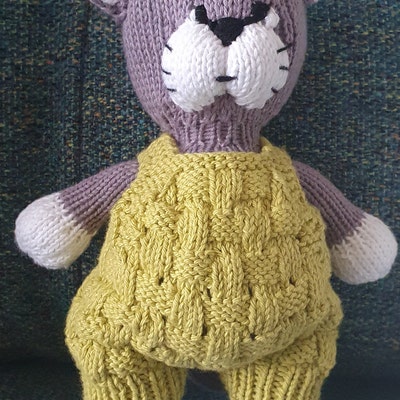 Cat Knitting Pattern, DIY Stuffed Animal,cat in Overall, Gift for Kids ...