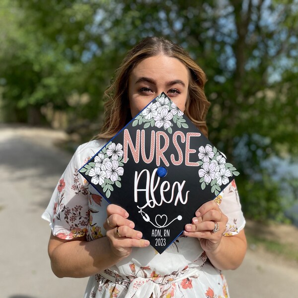 Custom "cherry Blossom Bsn" Graduation Cap Topper, Nursing Graduation ...