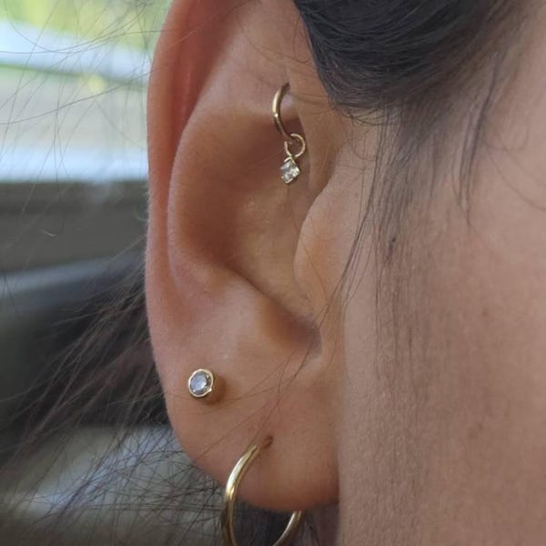 14K Solid Gold Barbed Wire Septum Ring, Gold Thorns Hoop Ring, Helix ...