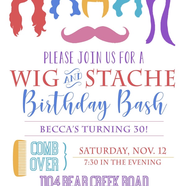 Girls Night, Retirement, Birthday, Any Event Wig or Stache Bash Prints or Digital File - Etsy