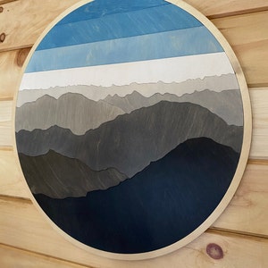 Round Mountain Wood Art Layered Mountains Wall Art - Etsy