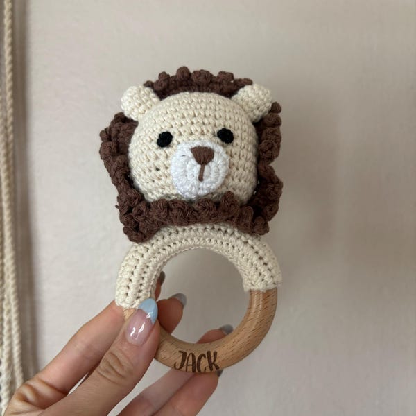 Personalized Animal Crochet Rattle,custom Wooden Baby Rattle,engraved ...