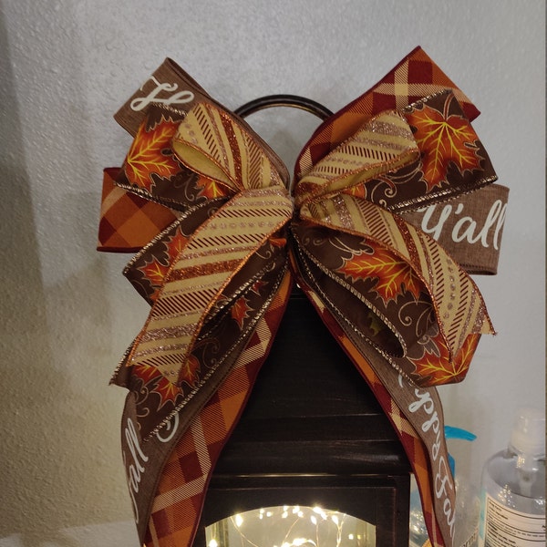 Fall Bow, Happy Fall Y’all Bow, Pumpkin Bow, Leaf Bow, Orange Bow, Fall ...