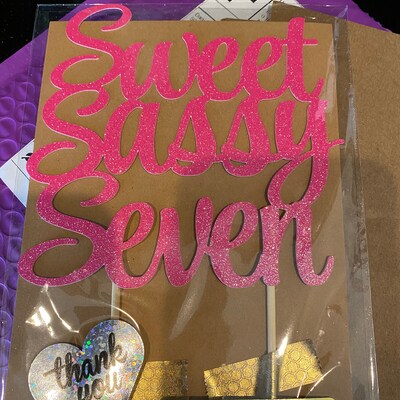 Seven Cake Topper, Happy 7th Birthday, Gold Topper, Glitter Sweet Sassy ...