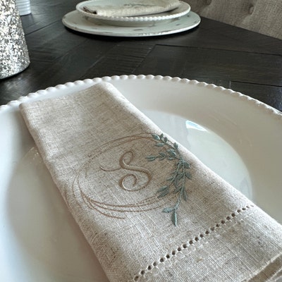 Monogrammed Embroidered Napkin Set, Monogram Napkin, Minimalist Napkin ...