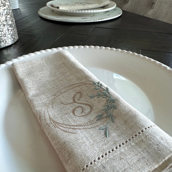 Monogrammed Embroidered Napkin Set, Monogram Napkin, Minimalist Napkin ...