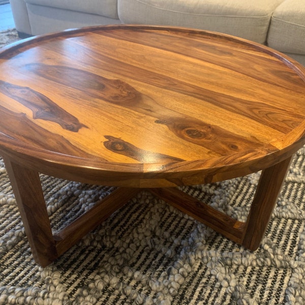 Coffee Table, Solid Wood Curved Coffee Table, Round Coffee Table, Unique Coffee Table, Handmade ...