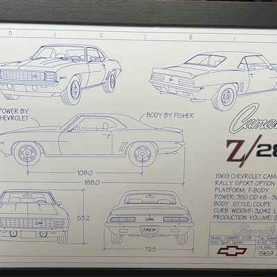 1986 Camaro RS blueprint Drawing Unframed Color Poster Print - Etsy