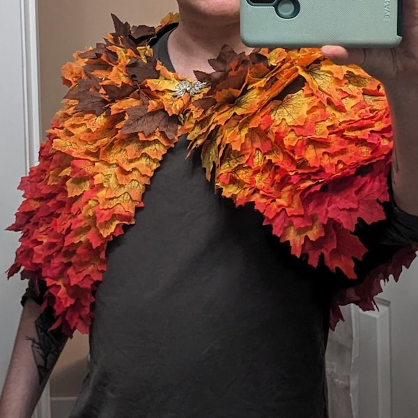 Fabric Leaf Cloak With Leather Leaves and Fungi Details Hip Length - Etsy