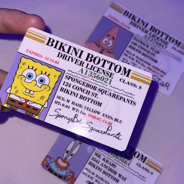 Spongebob Squarepants Parody Prop Drivers License on a Laminated ID ...