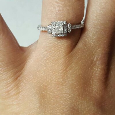 Princess Cut Diamond Vintage Halo Engagement Promise Ring .45ct 10K ...