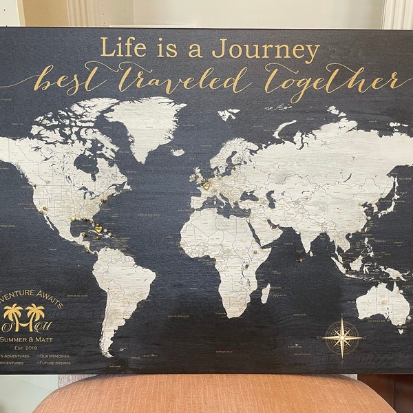 World Map Gift, Personalized Text, Customized Anniversary Gift for ...