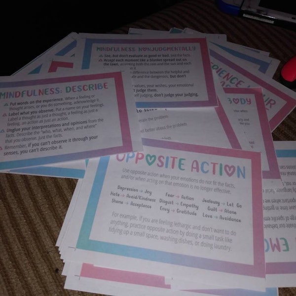 DBT Flash Cards, 44 Printable Cards, Self Help Cards, Coping Skills ...