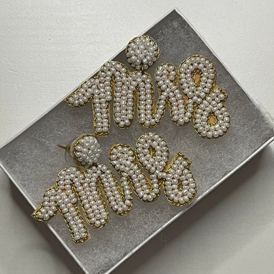 Mrs. Earrings, Mrs. Beaded Earrings, Bride Earrings, Bridal Earrings ...